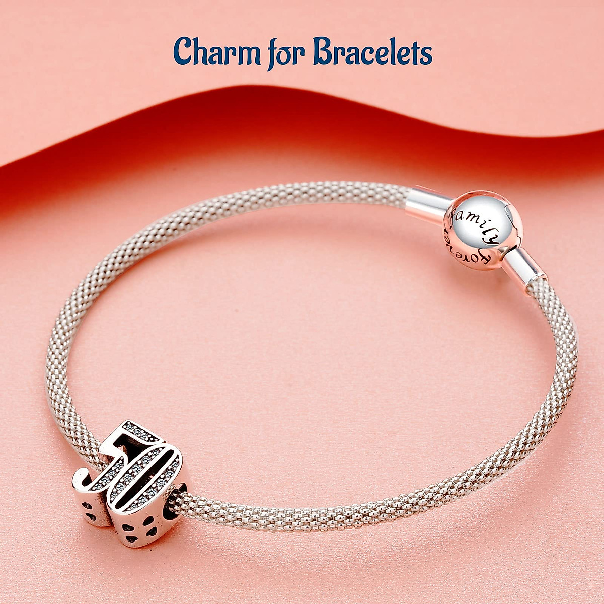 Amuefer Charms for Bracelets Number 50 Brithday Anniversary Bead 925 Sterling Silver Charms Gift for Women Bracelet Necklaces