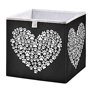 ALAZA I Love Dog Paw Print 11 Inch Cube Storage Bin Organizer Foldable Basket for Closet Cabinet Shelf Office