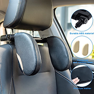 TICARVE Car Headrest Pillow, Car Seat Head Neck Supports, Car Seat Back Hanger Hook, Adjustable Both Side Travel Car Sleeping Pillow for Kids Adult (Black)