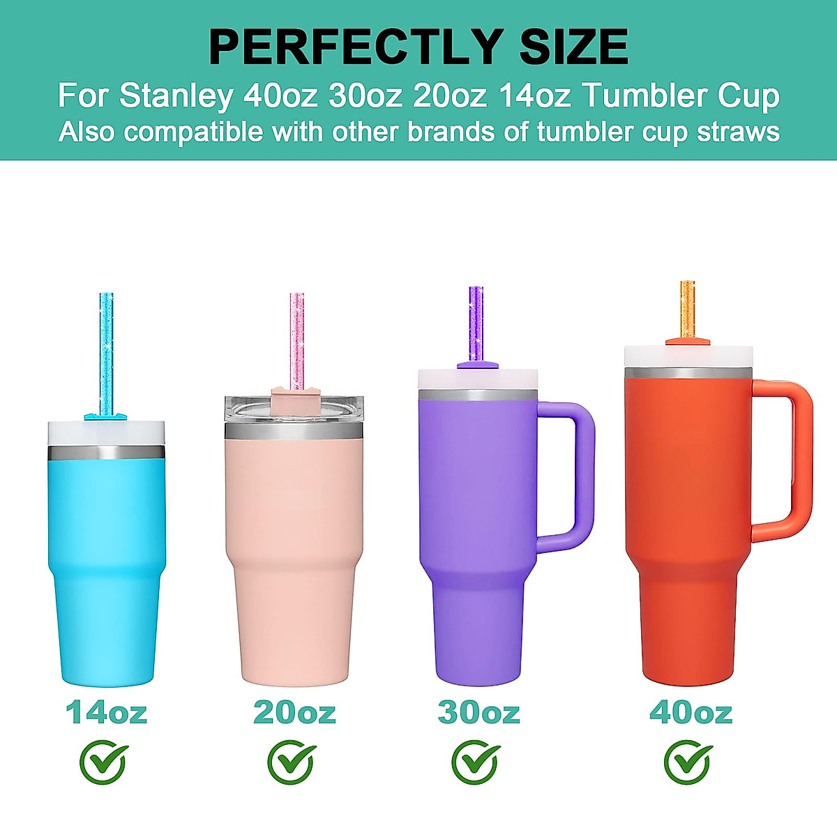 Allwith 12 PCS Replacement Straws for Stanley|Owala|Simple Modern 40oz 30oz Tumbler, Reusable Color Drinking Straws with Cleaning Brush for Stanley Cup Accessorie，BPA Free, Dishwasher Safe