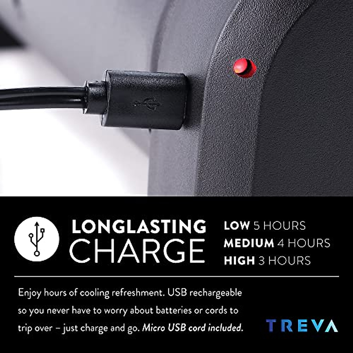 Treva Body Breeze Fan Rechargeable Personal Fan with Wide Cooling Reach, Multi Speed Adjustable and Portable