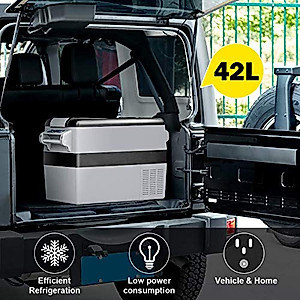 COSTWAY Car Refrigerator, 44-Quart Electric 12V/24V Car Cooler with 3 Levels, LCD Display, Shockproof Design, Travel RV Fridge for Camping, Truck Party