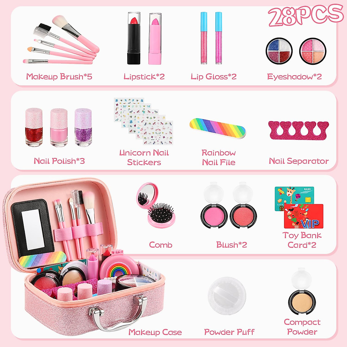 Kids Makeup Kit for Girl, Real Washable Kids Makeup Toy Kit, Little Girls Makeup Toy, Toddler Make up Set & Non-Toxic Cosmetic Set Age 3-12Year Olds Child Birthday Gift