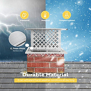 VIVOHOME Chimney Cap, 13" x 13" Square Chimney Cover, Stainless Steel Fireplace Flue Lid with Adjustable Bottom, Mesh Chimney Cover for Outside Existing Clay Flue