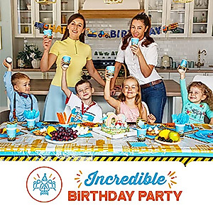 Construction Birthday Party Supplies Set | Baby Boy Toddler Kids Dump Truck Car Tractor Transportation Decorations – Cups Plates Signs Napkins Tablecloth Utensils – Decorations for Boys and Girls – Serves 25