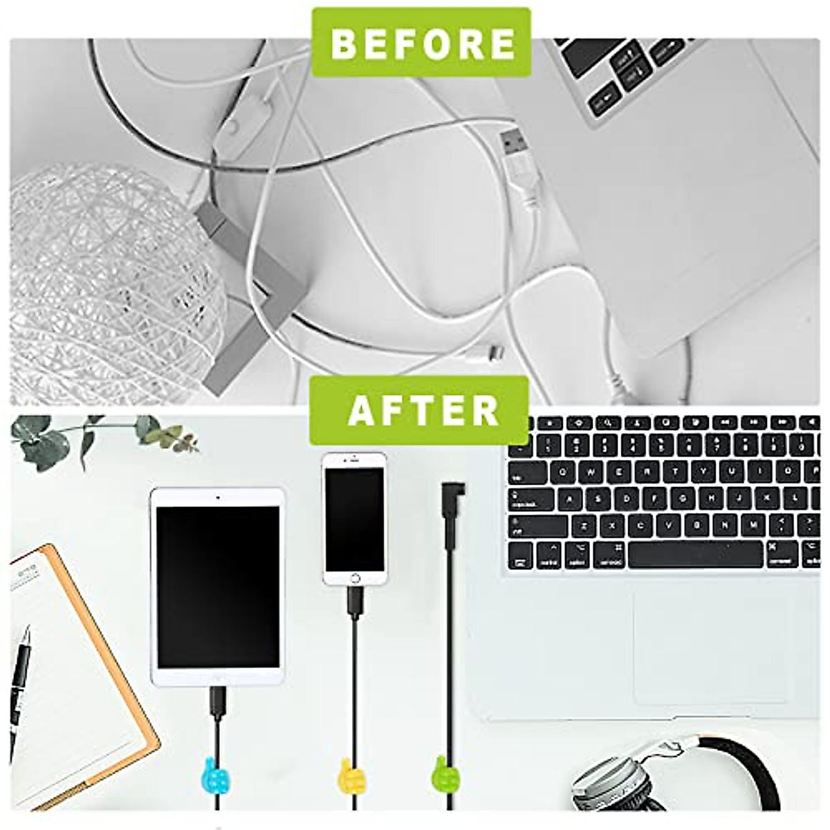 Smarthome 10pcs Silicone Wall Thumb Hooks, Self Adhesive Thumb Hook Cord Cable Holder, Creative Thumb Wall Key Toothbrush Earphone Hooks, Cable Clip Cord Holder (10)