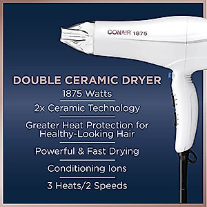 Conair Double Ceramic Hair Dryer, 1875W Hair Dryer with Ionic Conditioning