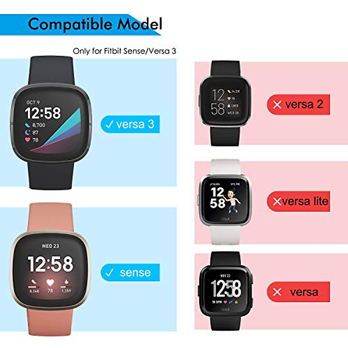 KPYJA 6-Pack Screen Protector Soft TPU Plated Case All-Around Protective Screen Full Cover Bumper Compatible for Fitbit Sense/Versa 3 Smart Watch