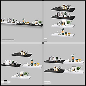OYUGET Black Floating Shelves, 15.7 Inch Rustic White Wall Shelves, Wood Shelves for Wall Storage Decor, Farmhouse Wall Mounted Shelves for Bedroom Bathroom Living Room Kitchen Set of 4