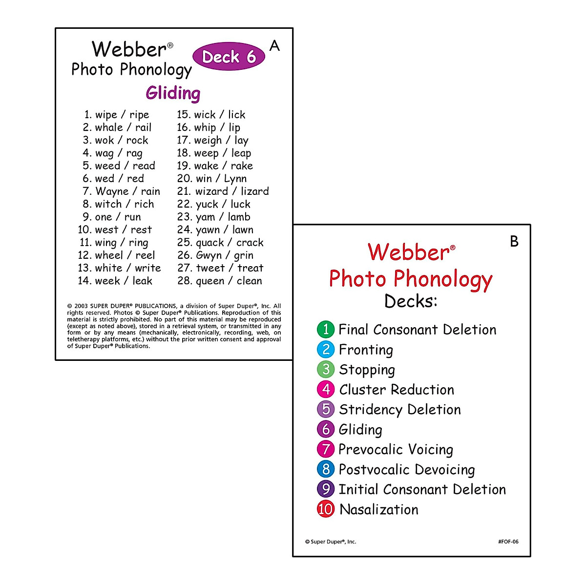 Super Duper Publications | Webber® Photo Phonology Gliding Minimal Pair Card Deck | Educational Learning Resource for Children