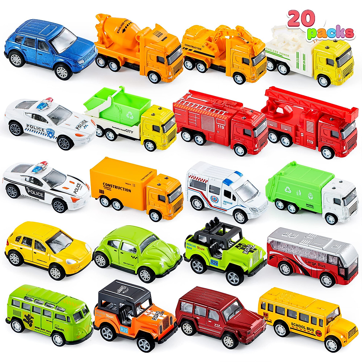 JOYIN 38 Piece Pull Back City Cars, Die Cast Metal Toy Cars, Vehicle Set for Toddlers, Kids Play Cars, Cars for Girls and Boys, Child Party Favors, Kids Best Gifts