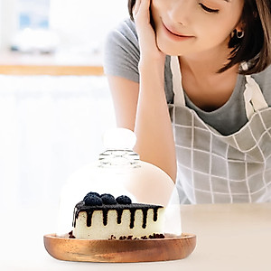 OUNONA Glass Cake Pan Cake Cover Wood Cake Stand with Dome Glass Cake Dome Cover Cheese Cloche Dome Glass Flower Cover Glass Cake Stand Dessert Display Cover Wooden Paper Cup Bracket
