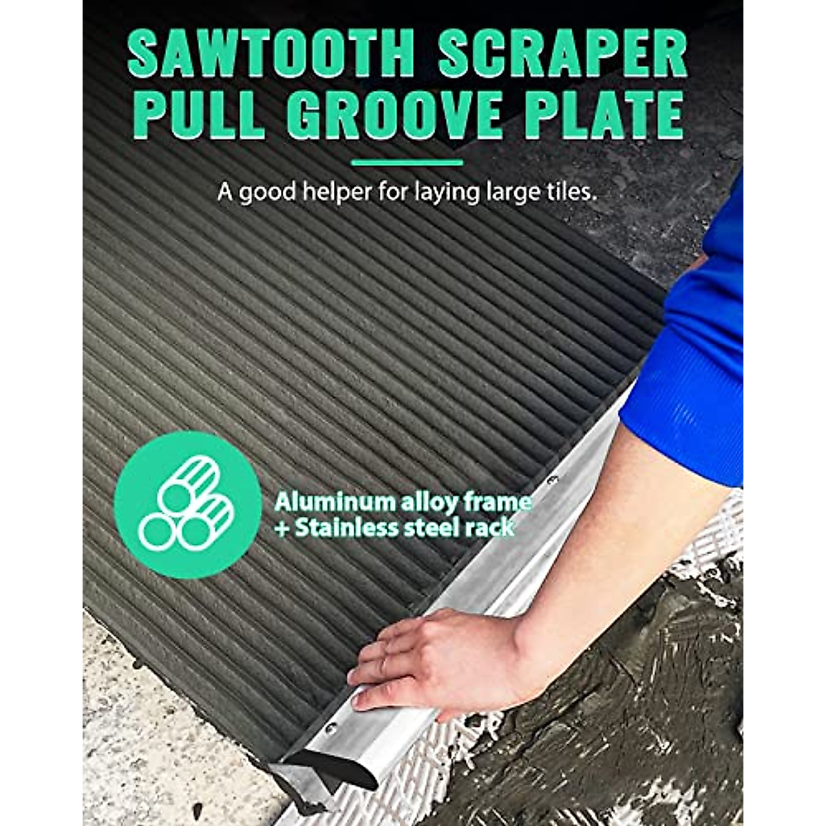 Mxmoonfree Tile Tools 24'' Large Tile Trowel 2/5" x 2/5" Square Notch Trowel Tile Adhesive Spreader, Perfect for Large Tiles Flooring & Tiling Masonry Hand Trowel