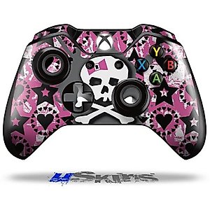 WraptorSkinz Decal Style Vinyl Skin Wrap compatible with XBOX One Original Wireless Controller Pink Bow Skull