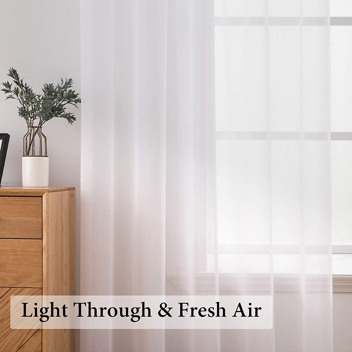 MIULEE Semi White Sheer Curtains Linen Textured Window Treatment Voile Drapes for Living Room Rod Pocket 2 Panels 54 x 72 Inches