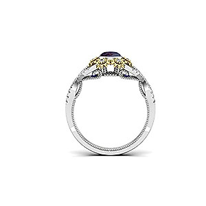 2 1/2 CT Round Shape Simulated Violet Alexandrite & White Cubic Zirconia Floral Wedding Engagement Ring in 14K White Gold Plated 925 Sterling Silver (2.50 Cttw) Ring Size - 6