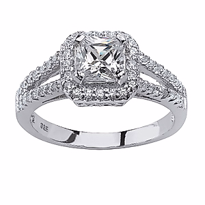 PalmBeach Platinum-plated Sterling Silver Princess Cut Cubic Zirconia Split Shank Engagement Ring Sizes 5-10 Size 8