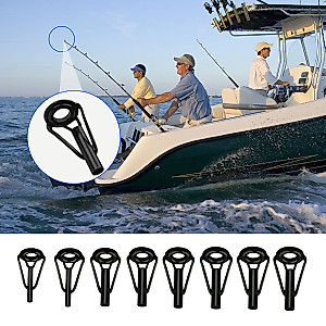 40 Pcs 8 Sizes Black Stainless Steel Rod Tip Repair Kit Heavy Duty Ceramic Ring Guide Rod Repair Replacement