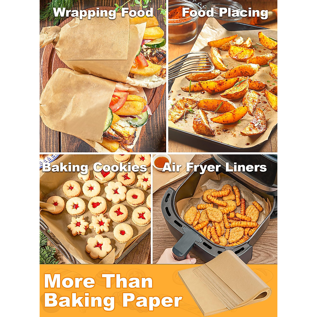 SMARTAKE 200 Pcs Parchment Paper Baking Sheets, 9x13 Inches Non-Stick Precut Baking Parchment, for Baking Grilling Air Fryer Steaming Bread Cup Cake Cookie and More (Unbleached)