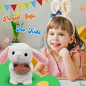 Hopearl Talking Bunny Repeats What You Say Rabbit with Carrots Nodding Electric Interactive Animated Toy Speaking Plush Buddy Gifts for Toddlers, White, 7''