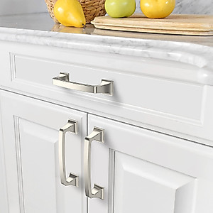 Amerdeco 10 Pack Brushed Satin Nickel 3.75 Inch(96mm) Hole Centers Kitchen Cabinet Pulls Hardware Kitchen Handles for Cabinets Cupboard Handles Drawer Pulls