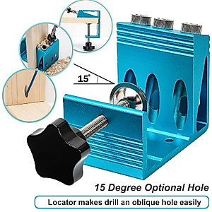 Pocket Hole Jig Kit with 3 Drill Hole Guide Pocket Drill Hole System with 15 Degree Joint Angle Tool Portable Pocket Joinery Screw Kit DIY Woodworking Carpentry Locator