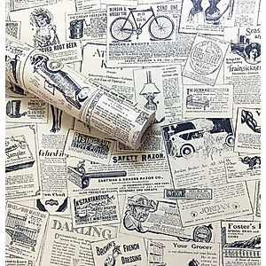 Amao Vintage Newspaper Decorative Paper Vinyl Self Adhesive Shelf Drawer Liner Home Decor 17.7''x79''