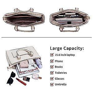 Laptop Tote Bag for Women, Cute Computer Bag Large Laptop Purse Shoulder Handbag Work Tote Briefcase Top Handle Satchel for Women - Beige