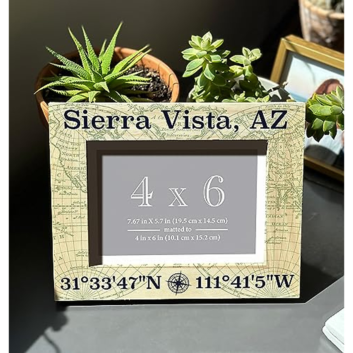 R and R Imports Machesney Park Illinois Souvenir Wooden Photo Frame Compass Coordinates Design Matted to 4 x 6