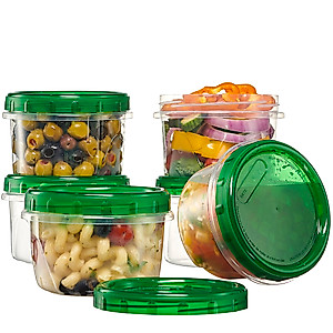 PLASTICPRO 6 Pack Twist Cap Food Storage Containers with Green Screw on Lid- 16 oz Reusable Meal Prep Containers - Freezer and Microwave Safe Green Plastic Food Storage