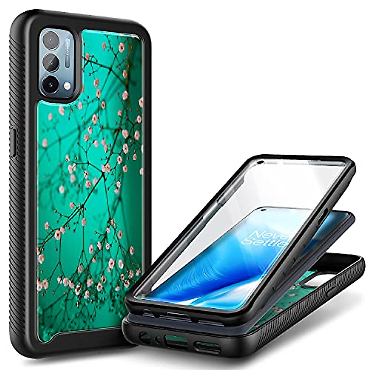 NZND Case for OnePlus Nord N200 5G with [Built-in Screen Protector], Full-Body Protective Shockproof Rugged Bumper Cover, Impact Resist Durable Phone Case (Flower Design Plum Blossom)