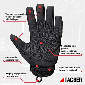 TAC9ER Kevlar Lined Gloves - Full Hand Protection Black Gloves, Cut and Temperature Resistant, Motorcycle Gloves, Touchscreen Friendly, Paintball and Airsoft Gloves for Men and Women
