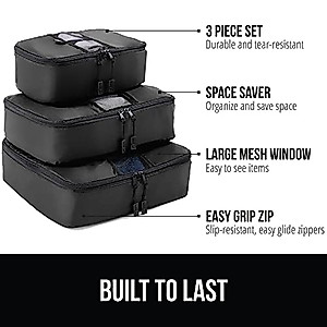Gorilla Grip Laundry Basket and 3 Piece Packing Cubes, Laundry Basket Size 115L, Easy Carry Handles, Space Saving Travel Bags for Carry On in Multiple Sizes, Mesh Zipper, Both in Black, 2 Item Bundle