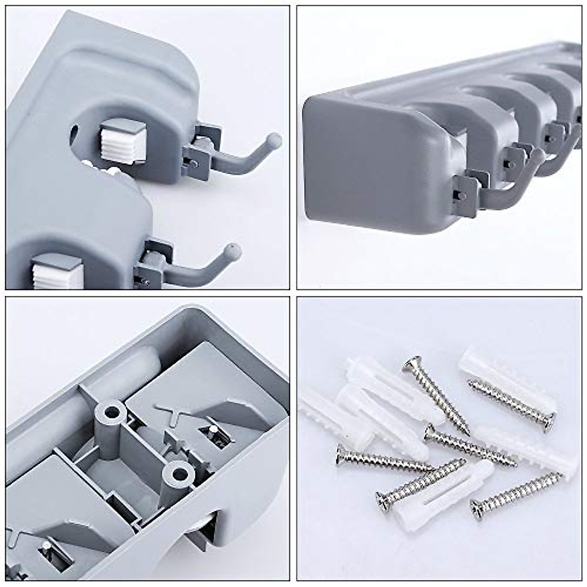 Mop Broom Holder, Garden Tools Wall Mounted Commercial Organizer Saving Space Storage Rack for Kitchen Garden and Garage,Laundry Offices(5 Position with 6 Hooks)