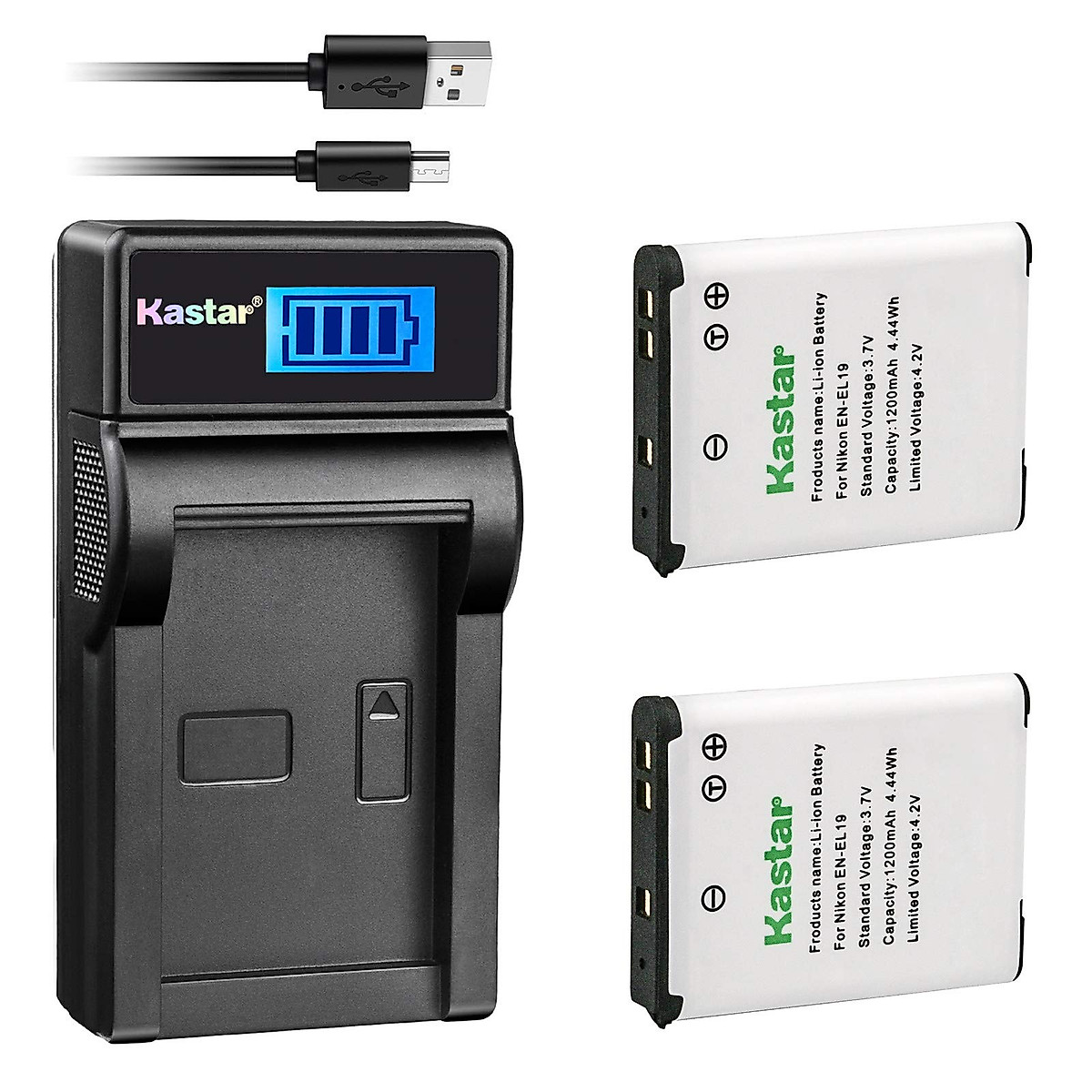 Kastar Battery + LCD USB Charger for Nik EN-EL19 Coolpix A100 S100 S3300 S3400 S3500 S3600 S3700 S4100 S4200 S4300 S4400 S5200 S5300 S6400 S6500 S6600 S6700 S6800 S6900 S7000 Sony NP-BJ1 DSC-RX0