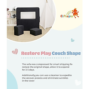 Elftopia Modular Kids Sofa,Toddler Couch Foam Armchair for Kids, Children Convertible Plush Sofa Play Set,Fold Out Sofa Bed(Black)