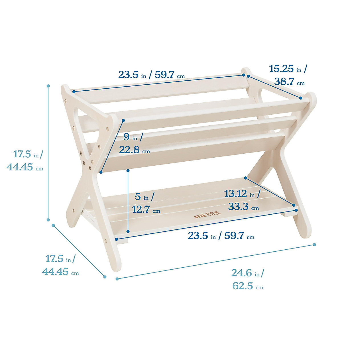 ECR4Kids Book Caddy with Shelf, Bookshelf with Storage, White Wash