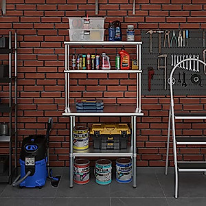 AmGood Stainless Steel Work Table with 12" Wide Double Tier Overshelf | Metal Kitchen Prep Table & Shelving Combo | NSF (Stainless Steel Table with Double Overshelves, 36" Long x 18" Deep)