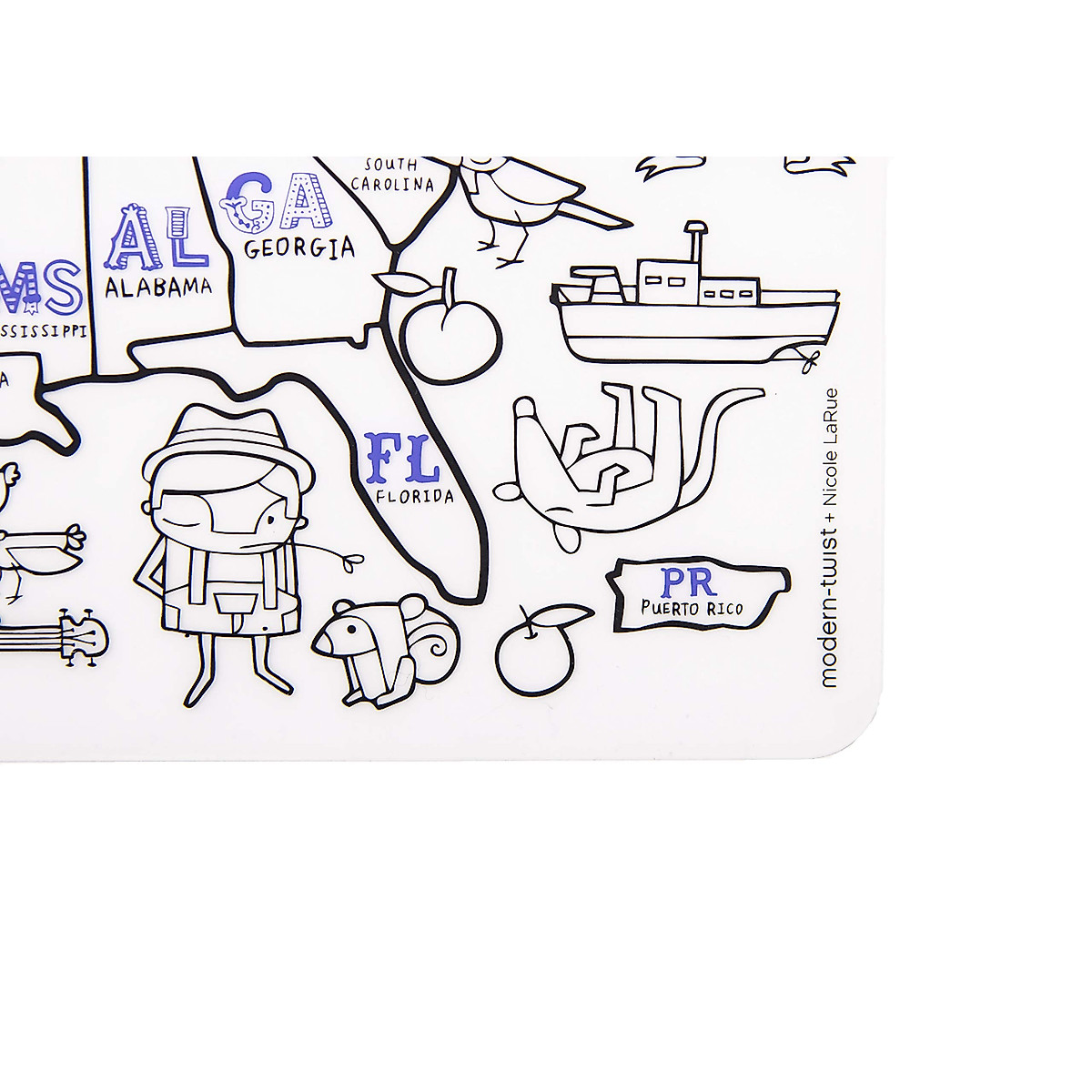 MODERN-TWIST Waterproof, Dishwasher Safe Mark, Mat & Marker Set, US Map