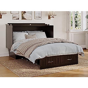 AFI, Nantucket Murphy Bed Chest with 6 inch Memory Foam Folding Matttress, Built-in Charging Station and Storage Drawer, Full, Espresso