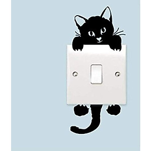Removable Switch Sticker, 6 Pcs Cute Cats, Panda and Butterfly Cartoon Wall Sticker Decor, Family Light Switch Decals DIY Kids Bedroom Car Office Home Decoration