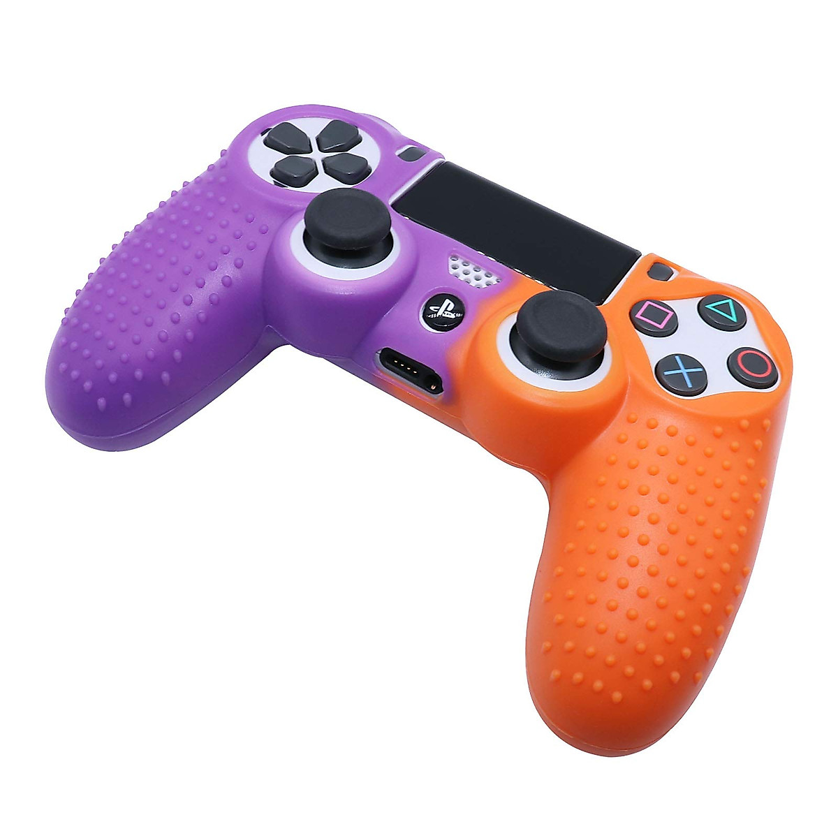 Water Transfer Printing Silicone Skin for PS4 RALAN, Silicone Skin Controller for PS4 Slim/PS4 Pro Controller (Black Pro Thumb Grip x 8,Cat + Skull Cap Cover Grip x 2)