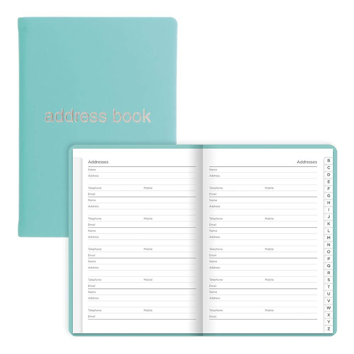 Letts Dazzle A6 Address Book, White Paper, 192 Pages, 5.75 x 4.125 x 0.375 inches, Turquoise (B090044)