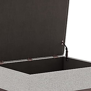 SIMPLIHOME Owen 34 Inch Wide Mid Century Modern Rectangle Coffee Table Lift Top Storage Ottoman in Upholstered Cloud Grey Polyester Fabric, For the Living Room