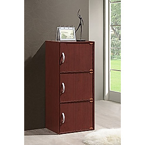 HODEDAH 3 Door Bookcase Cabinet, Mahogany