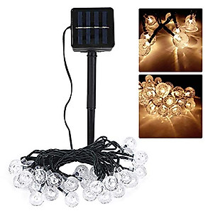 Outdoor String Lights, Waterproof Christmas Decoration Light, 19.7 Feet 30 LED Solar Powered Patio Lights Super Bright with Support Pillar Fairy Lights for Xmas Tree Garden Home (Warm Yellow)