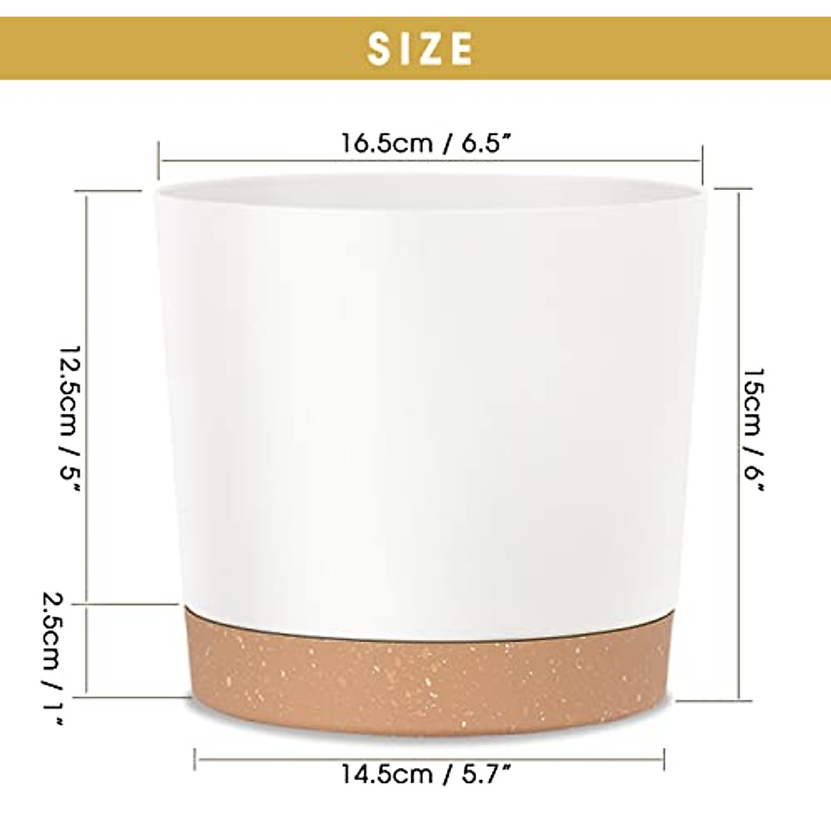 Plastic Plant Pots,6.5 inch Flower Planter Pots with Trays,Modern Stylish Indoor & Outdoor Garden Pots for All House Plants,Flowers,Herbs,Succulents (White, 6)