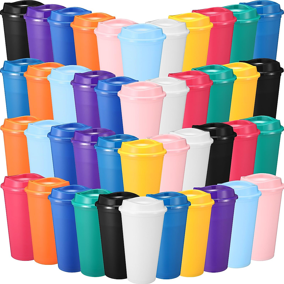 Honeydak 45 Pack Reusable Coffee Cups with Lids 16 oz Portable Tea Cups Reusable Hot Coffee Mugs Tumblers Bulk Plastic Tumblers Travel Drinks Mugs for Hot and Cold Drinks(Multicolor)
