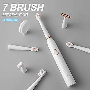 XDVSDFX Electric Toothbrush, Sonic Toothbrush Can be Used by Adults and Children, with 7 Bursh Heads, 6 Super Clean Modes, White IPX7 Waterproof and Rechargeable Electric Toothbrush