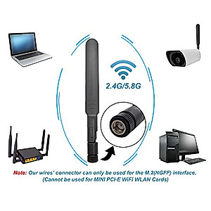 WiFi Antenna 8dBi Omni RP-SMA Male 2.4Ghz 5.8Ghz Dual Band + 20cm U.FL IPEX MHF4 to RP SMA Female Extension Cable for M.2 NGFF Card Notebook Drone 2 Pcs